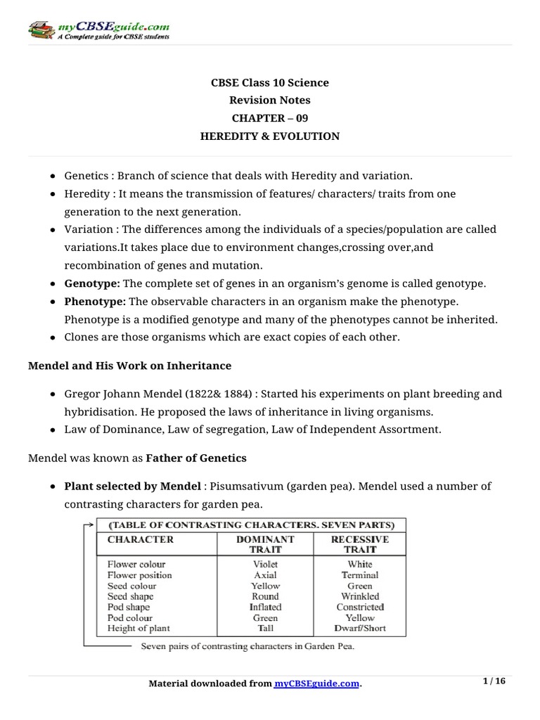 10 Science Notes 09 Heredity and Evolution 1 | PDF | Evolution | Genetics