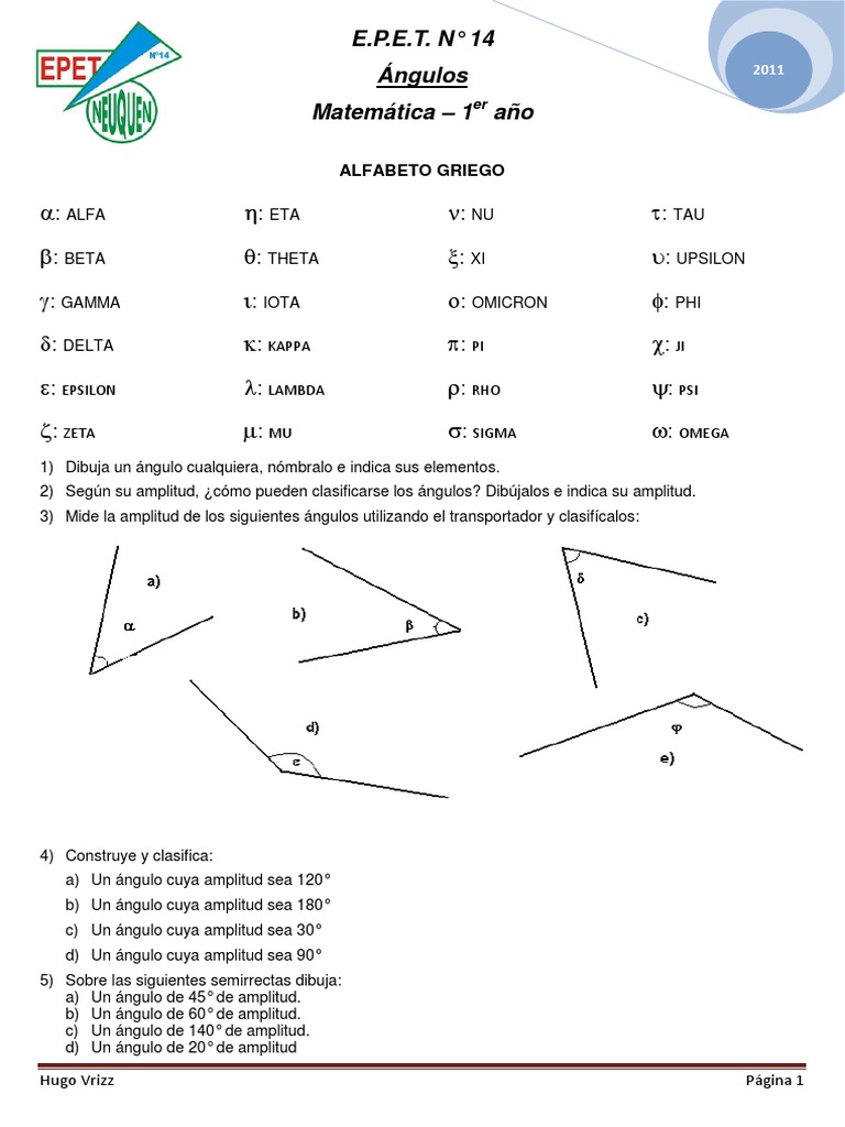 Nombres y Clasificación de Ángulos | PDF | Ortografía | Alfabeto griego