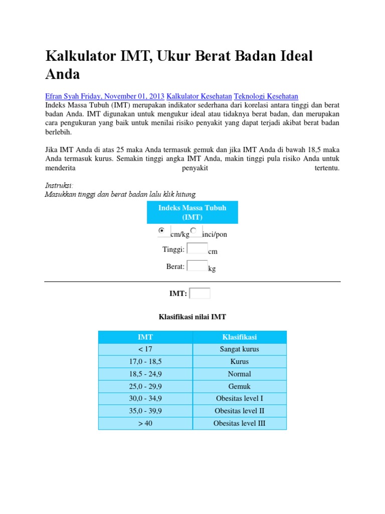 Kalkulator IMT | PDF