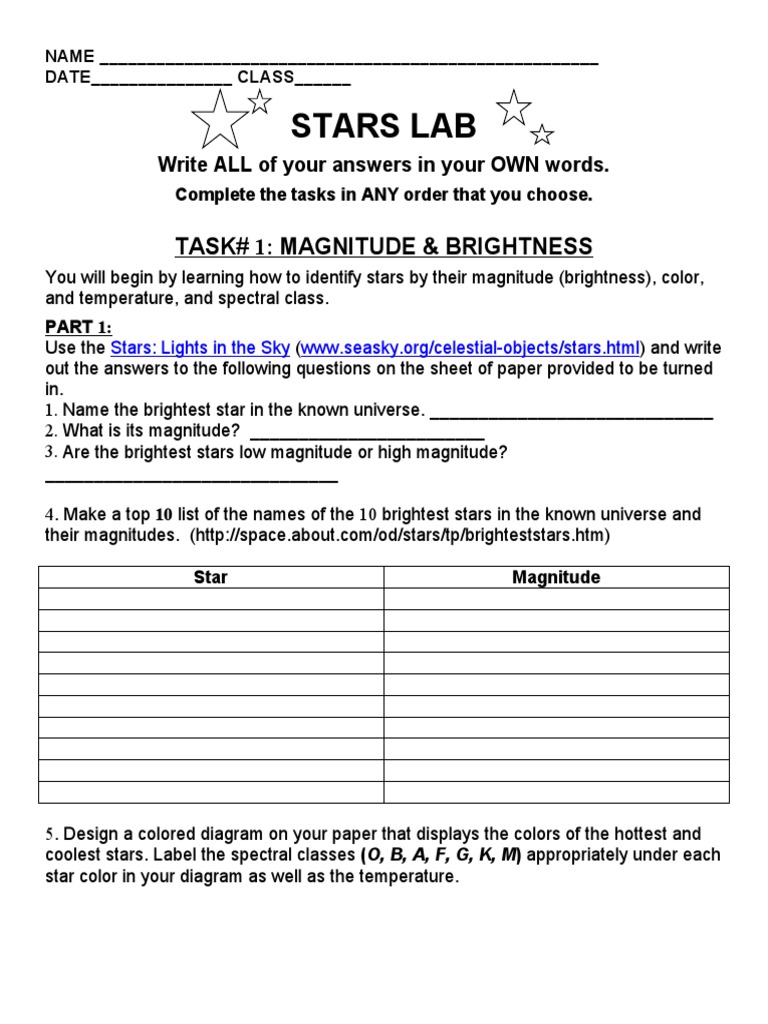 Star Evolution Lab | PDF | Stars | Apparent Magnitude