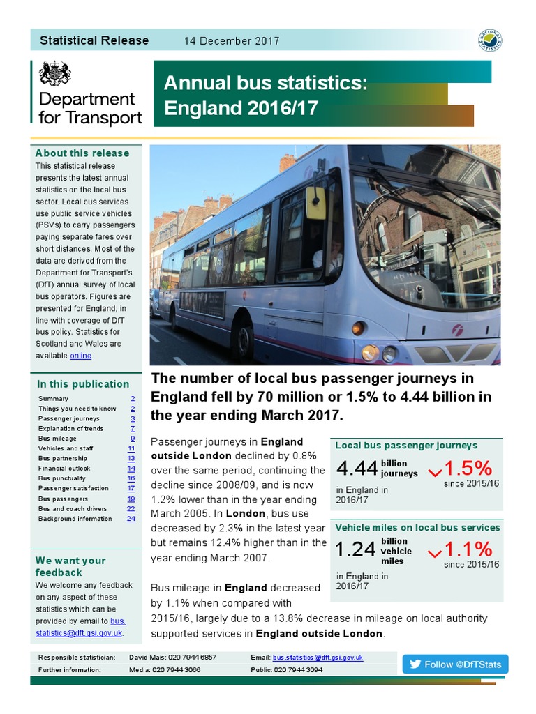 Annual Bus Statistics: England 2016/17: Statistical Release | PDF ...