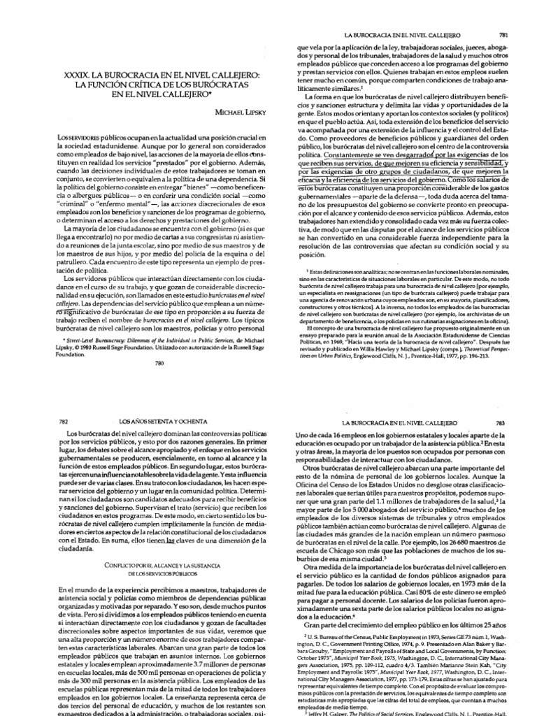 Michael Lipsky. La Burocracia en El Nivel Callejero | PDF | Burocracia ...