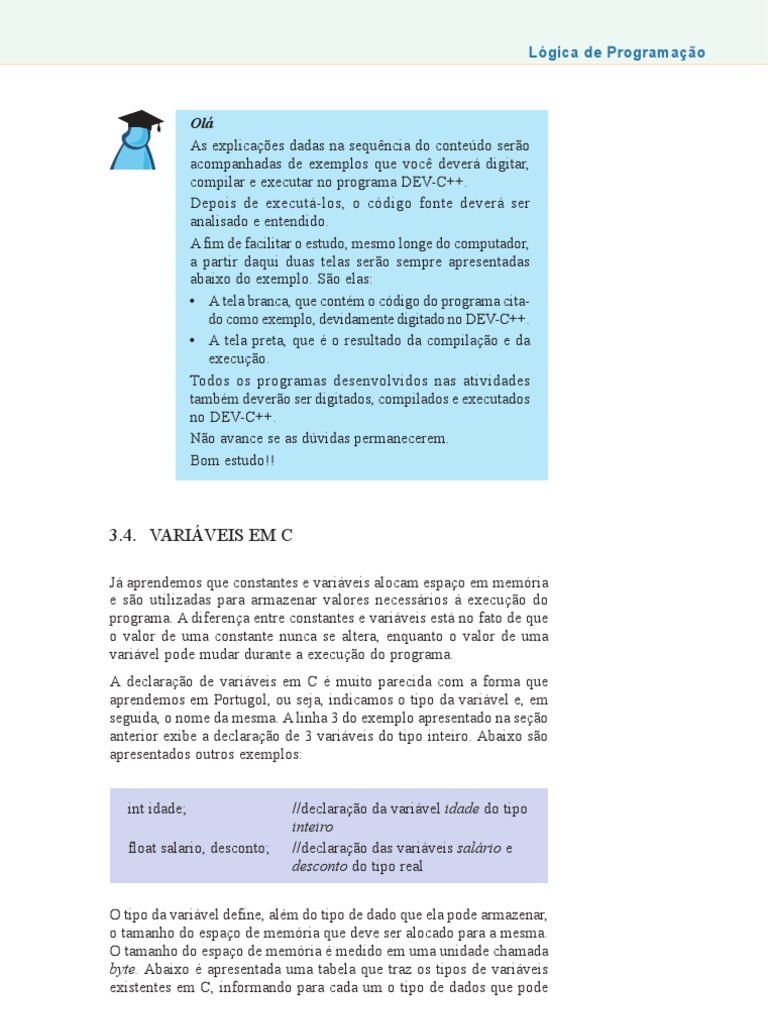 Variáveis em C: Declaração, Atribuição de Valores e Tipos | PDF | Tipo ...