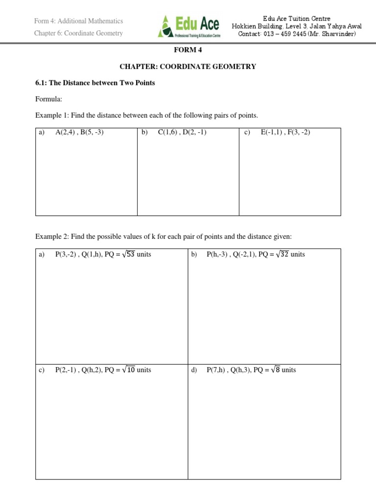 Form 4 Chapter: Coordinate Geometry 6.1: The Distance Between Two ...
