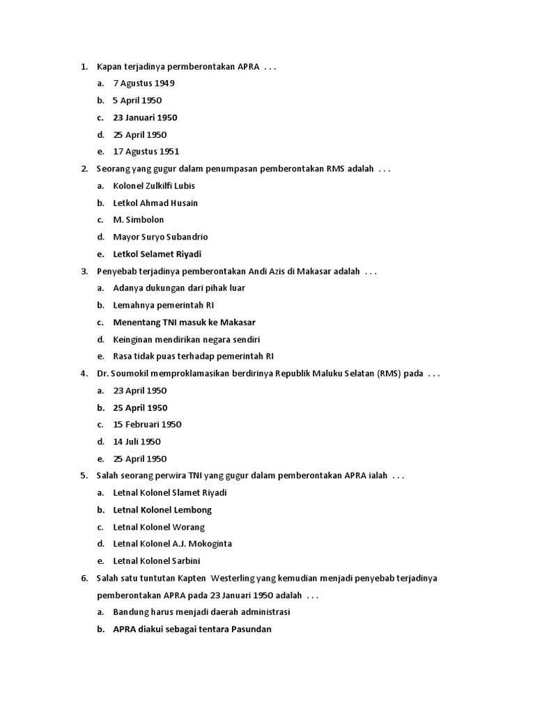 Soal Jawaban APRA Andi Azis RMS | PDF