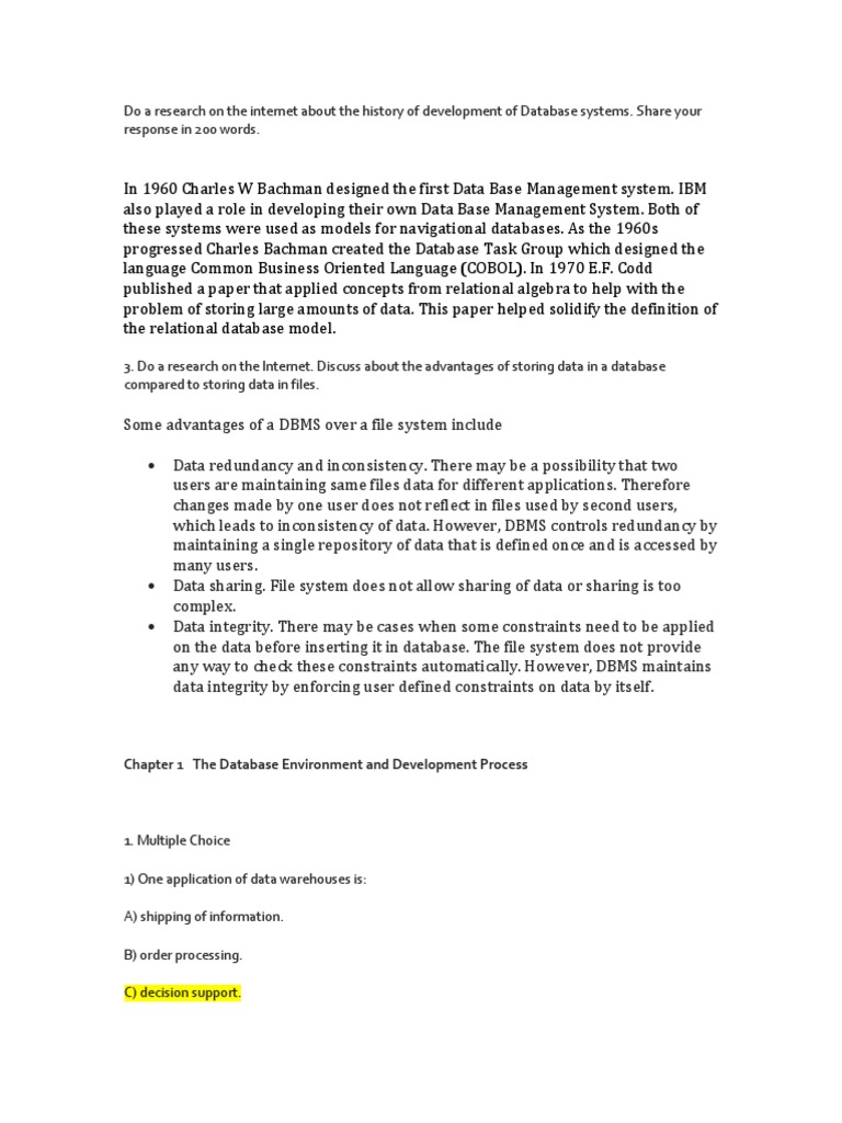 Chapter 1 The Database Environment and Development Process | PDF ...