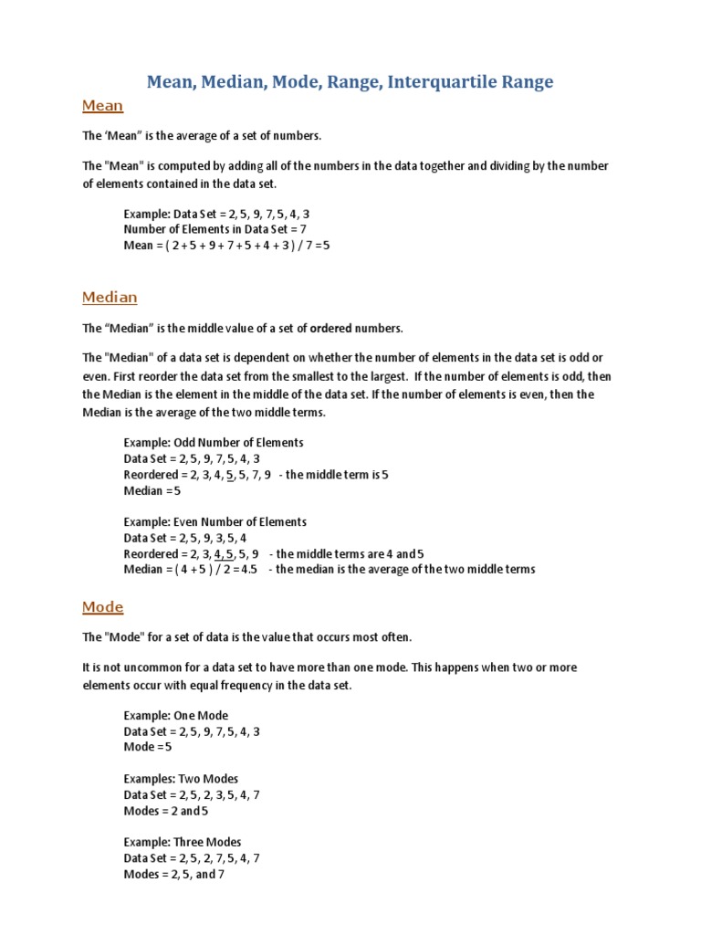Mean, Median, Mode, and IQR Explained | PDF | Median | Mean