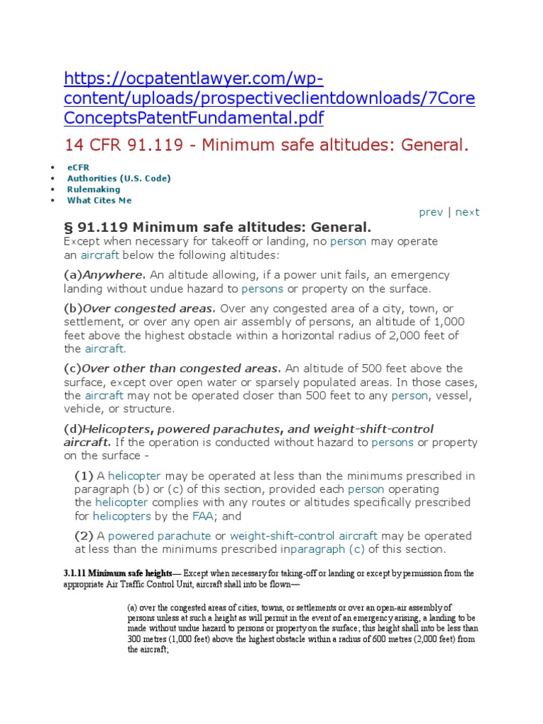14 CFR 91.119 - Minimum Safe Altitudes: General | PDF | Flight | Aircraft