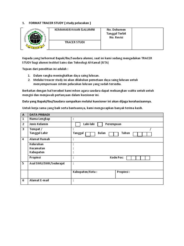 Format dan Cara Isi Tracer Study SMK | PDF