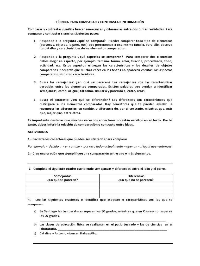 Técnica para Comparar y Contrastar Información | PDF | Gatos ...