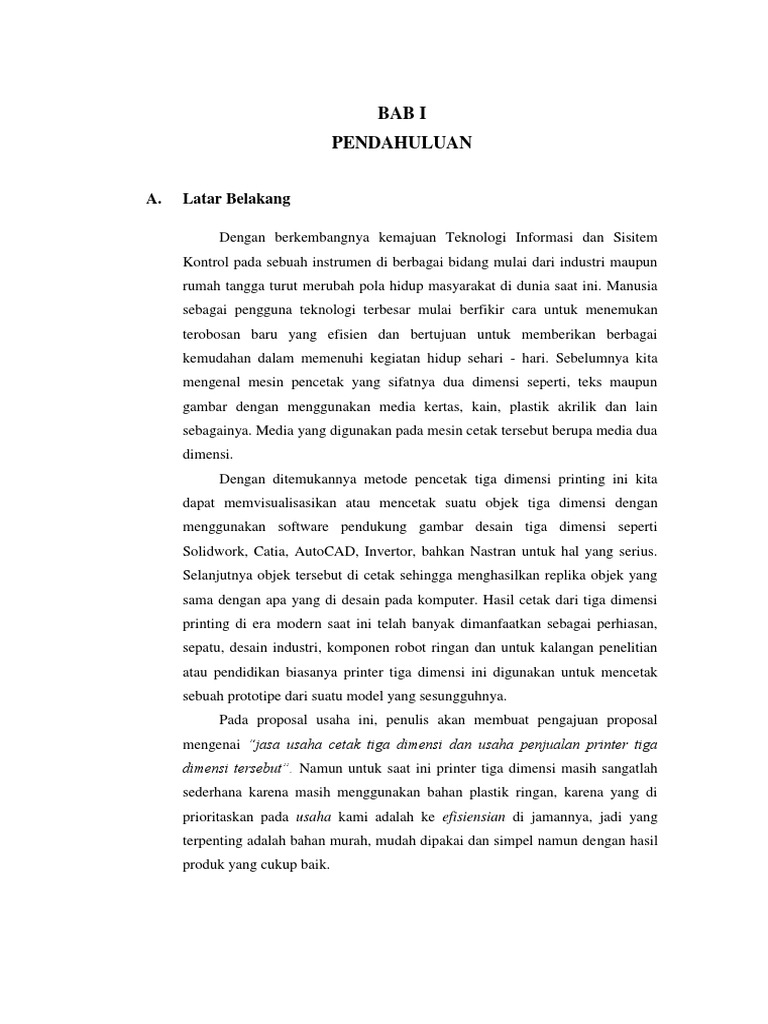 Contoh Proposal Usaha Cetak Tiga Dimensi | PDF