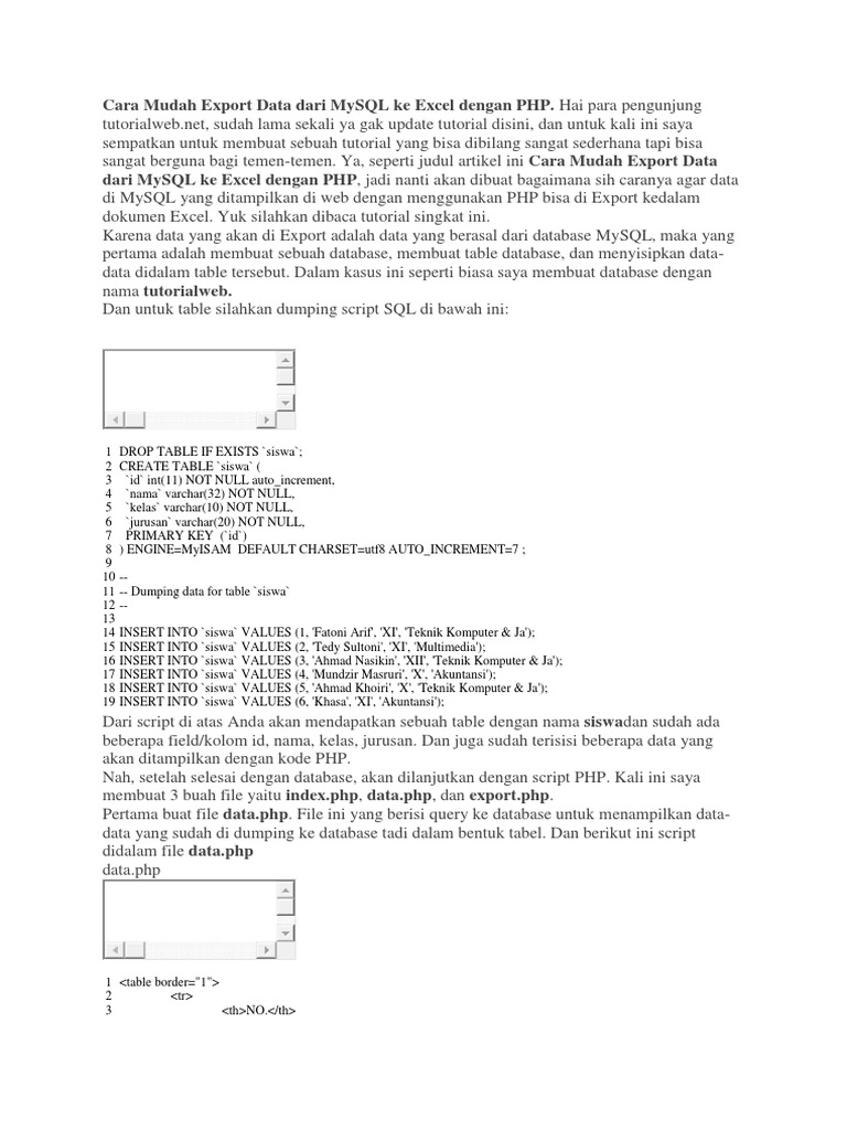 Cara Mudah Export Data Dari MySQL Ke Excel Dengan PHP | PDF