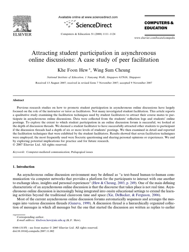 Attracting Student Participation in Asynchronous Online Discussions: A Case Study of Peer ...