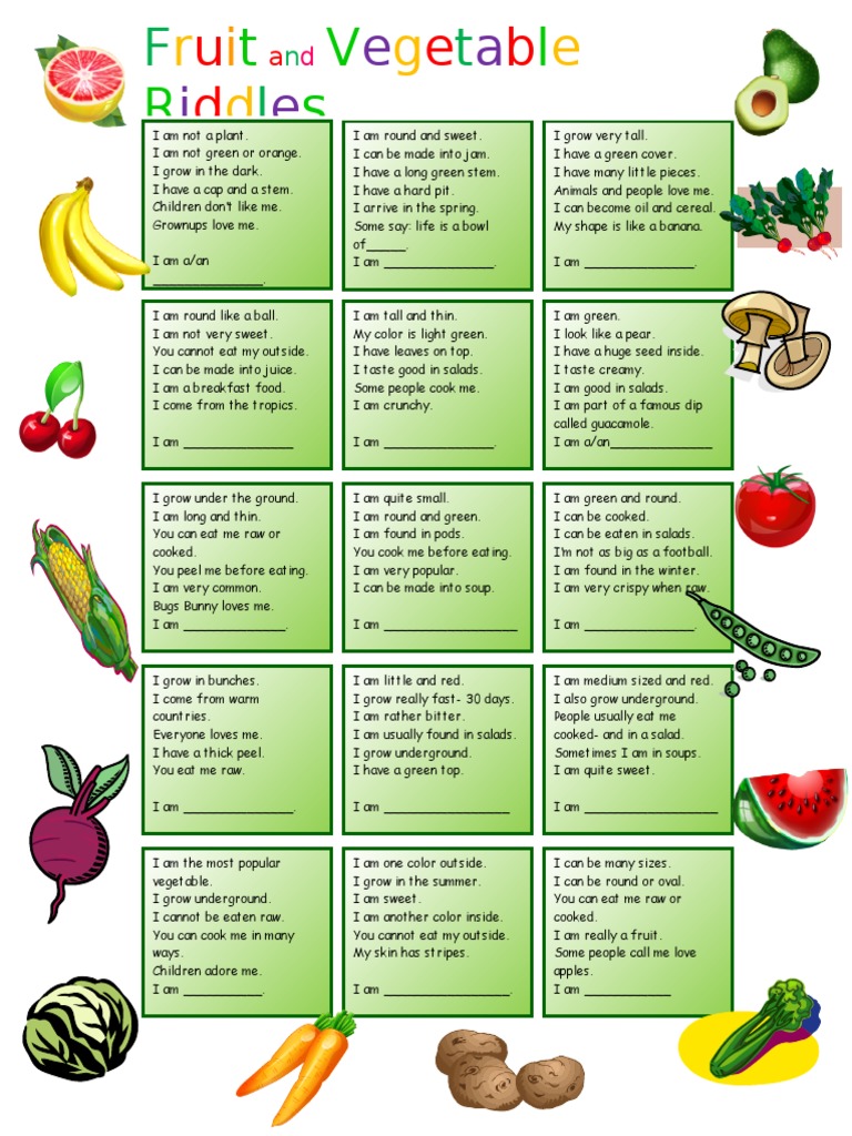 Fun Riddles About Fruits and Veggies | PDF | Salad | Fruit Preserves