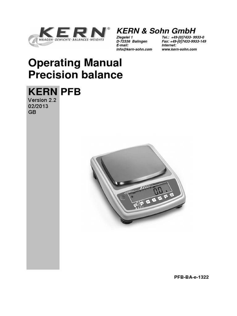 Kern PFB Precision Balance - User Manual | PDF | Weighing Scale | Weight
