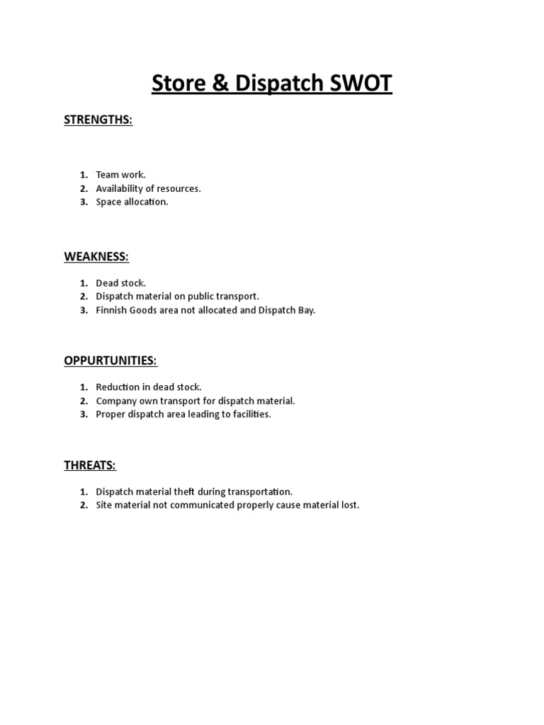 Store & Dispatch SWOT Analysis | PDF | Social Science | Science ...