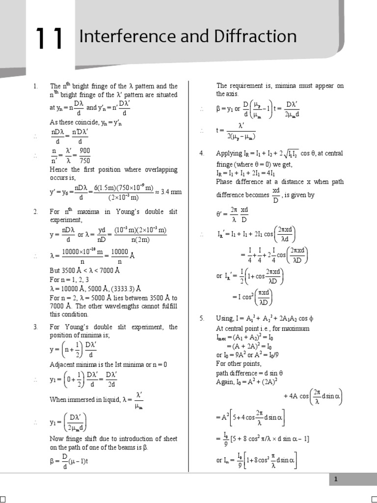 11 Interference and Diffraction | PDF | Diffraction | Wavelength