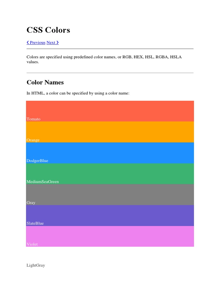 CSS Colors: Color Names | PDF | Rgb Color Model | Hue