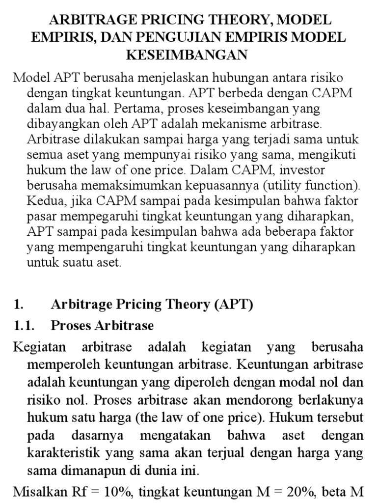 Arbitrage Pricing Theory, Model Empiris, Dan Pengujian Empiris Model Keseimbangan | PDF ...