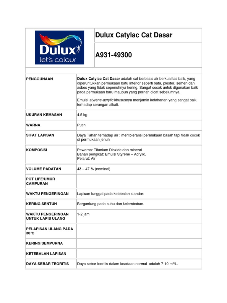 Dulux Catylac Cat Dasar Interior | PDF