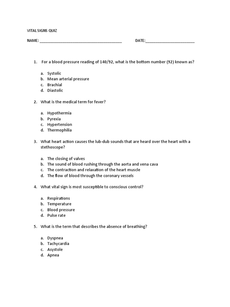 Vital Signs Quiz and Answers | PDF