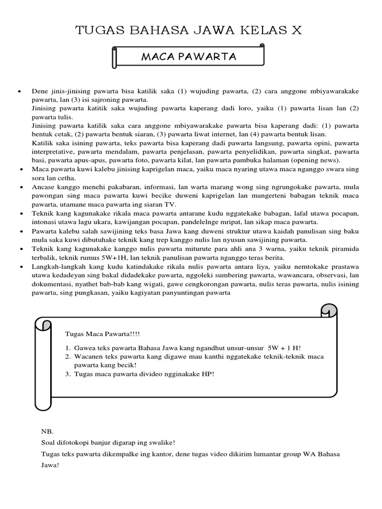 Tugas Teks Pawarta Bahasa Jawa 5W+1H | PDF