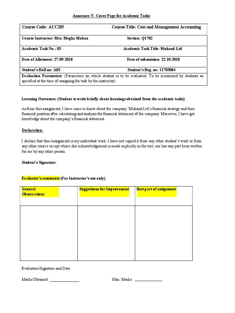 Course Code: ACC205 Course Title: Cost and Management Accounting | PDF