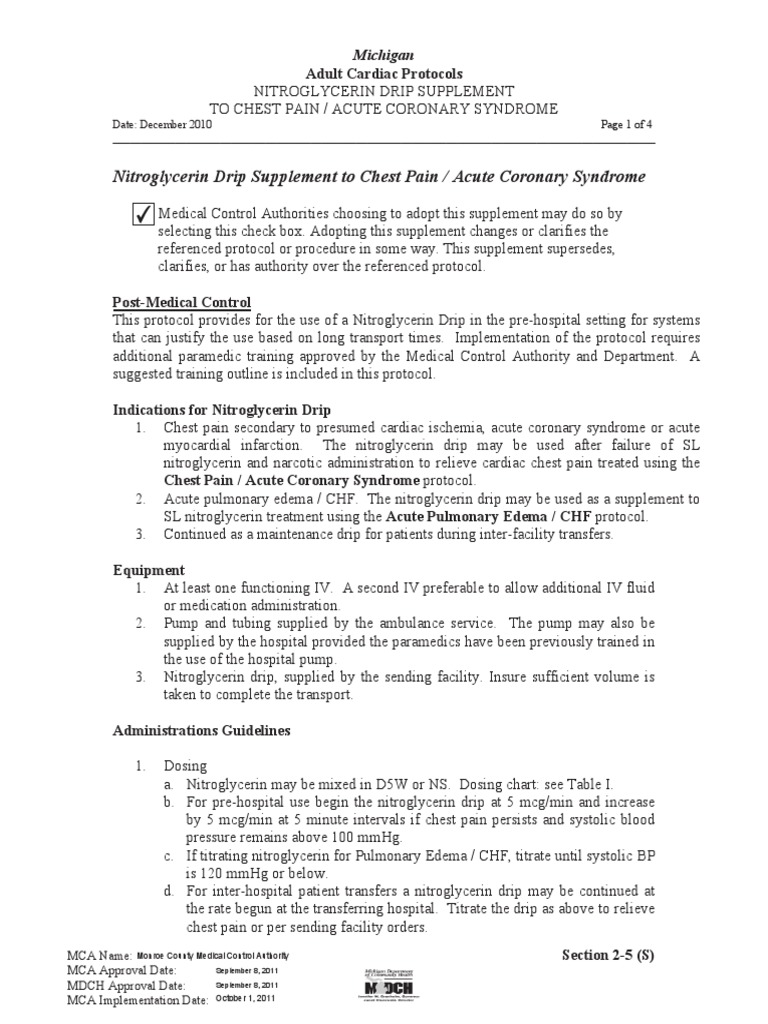 Protap NTG Drip | PDF | Blood Pressure | Myocardial Infarction