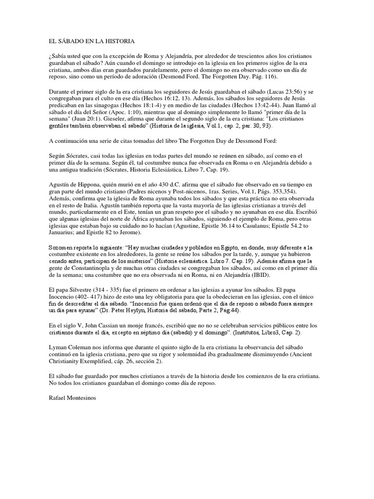El Sábado En La Historia Pdf Historia Del Cristianismo Religiones