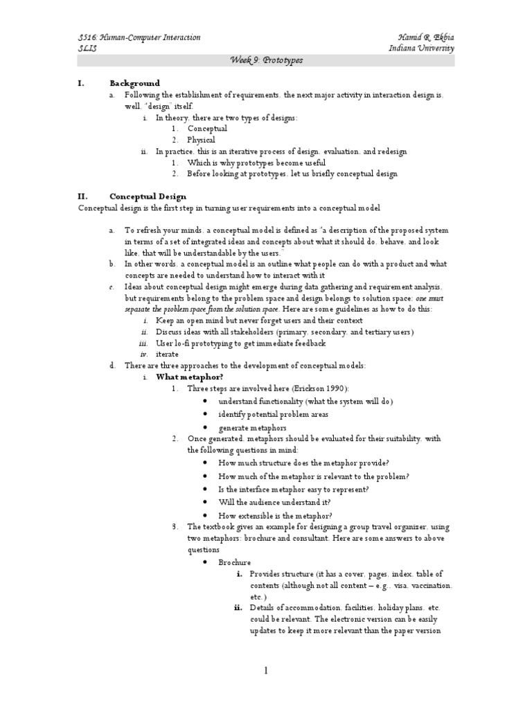 I. Background: Week 9: Prototypes | PDF | Graphical User Interfaces | Prototype