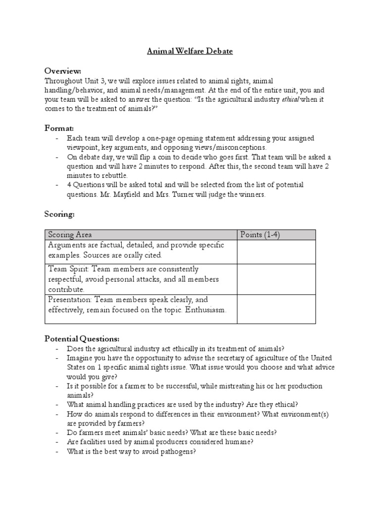 Animal Welfare Debate | PDF