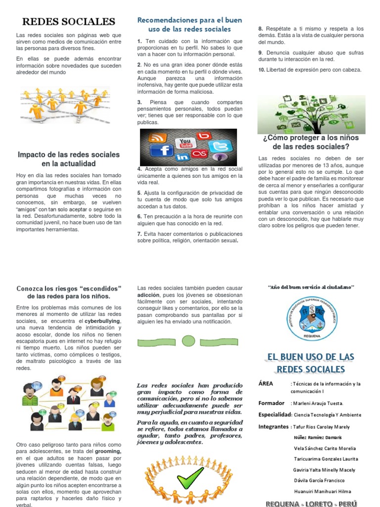 Redes Sociales Triptico | PDF | Servicio de redes sociales | Acoso cibernético