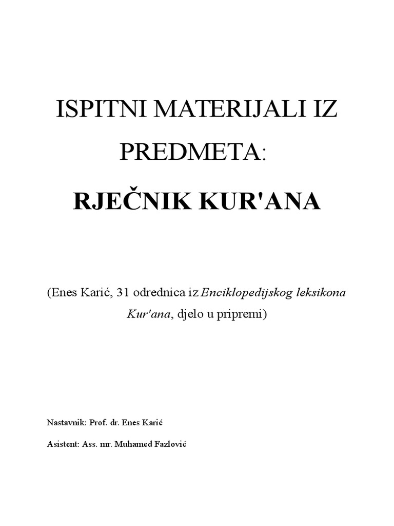 Rjecnik Kur Ana Materijali PDF | PDF