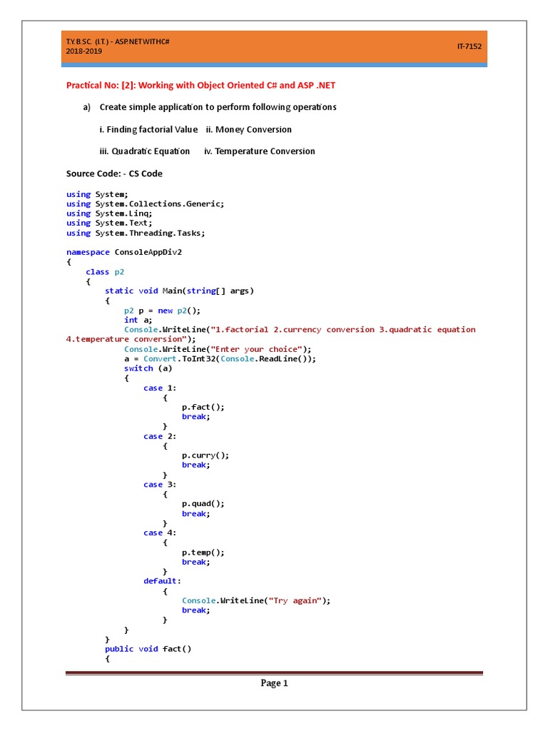 AWP Practical 2-1 | PDF | C Sharp (Programming Language) | Computer Engineering