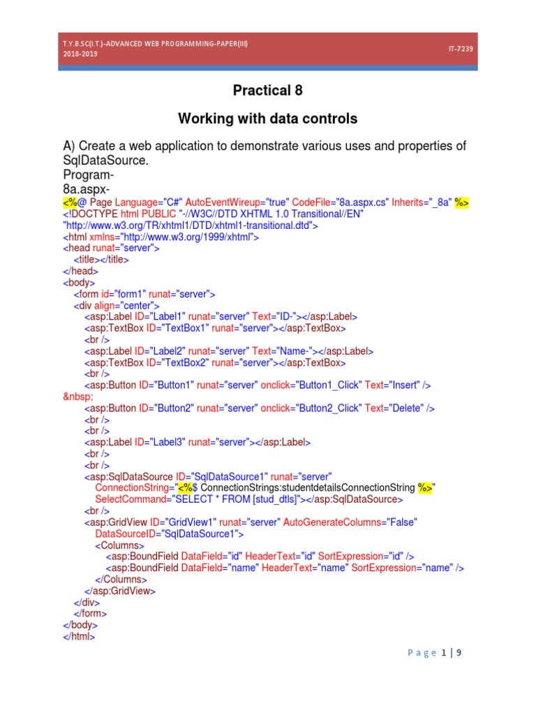 AWP Practical 8 | PDF | Xhtml | Html