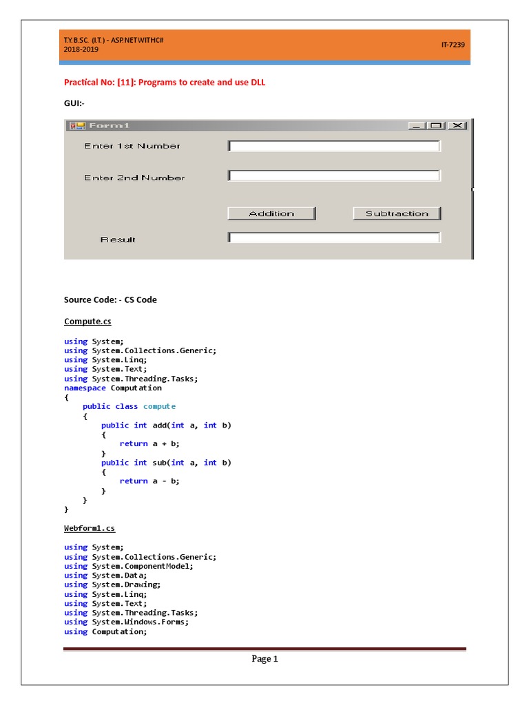 Practical No: (11) : Programs To Create and Use DLL: Compute - Cs | PDF