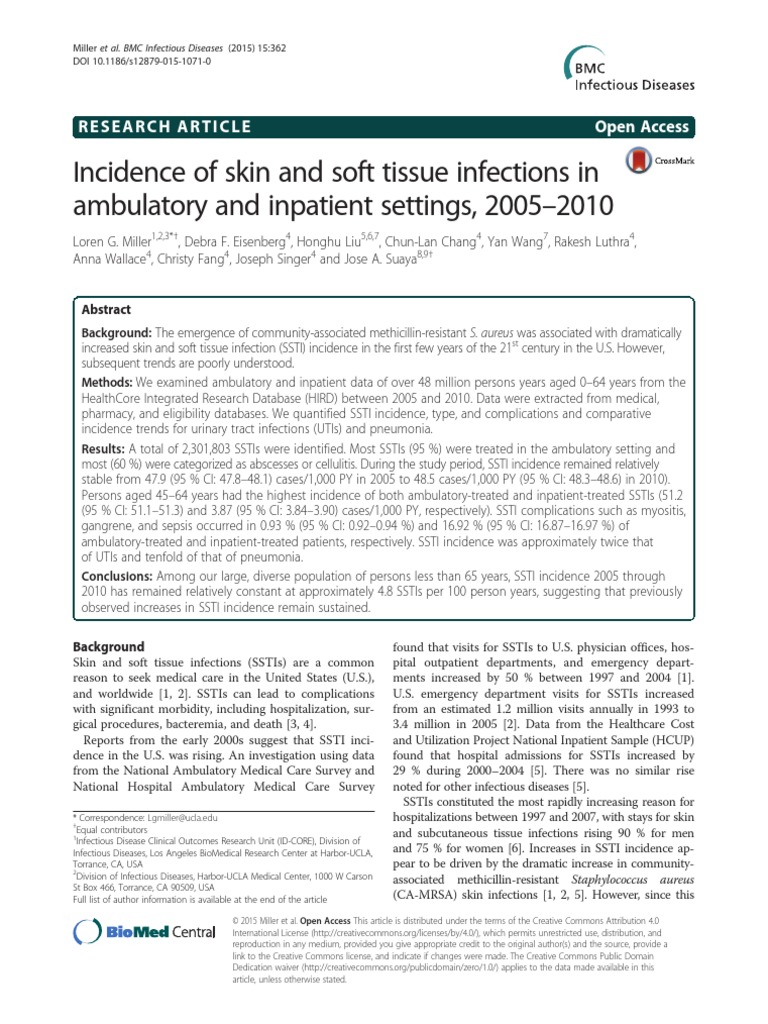 Incidence of Skin and Soft Tissue Infections in Ambulatory and Inpatient Settings, 2005-2010 ...