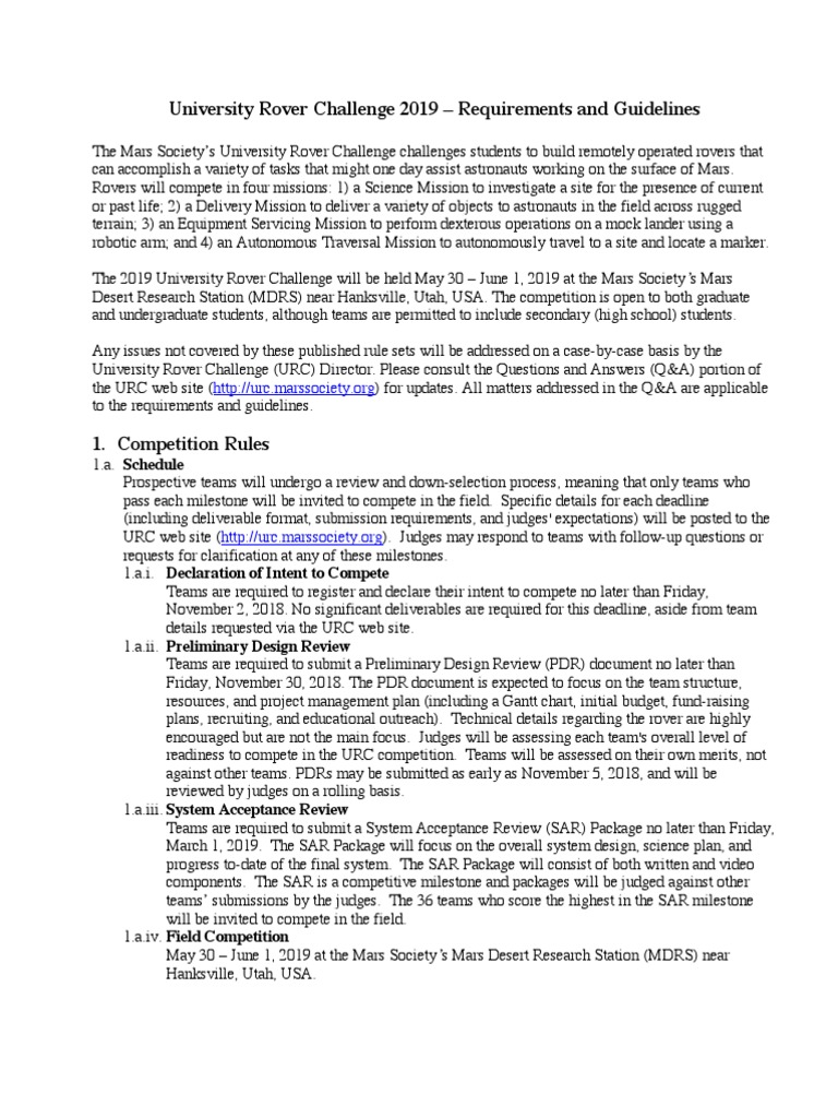 University Rover Challenge Rules 2019 | PDF | Rover (Space Exploration)