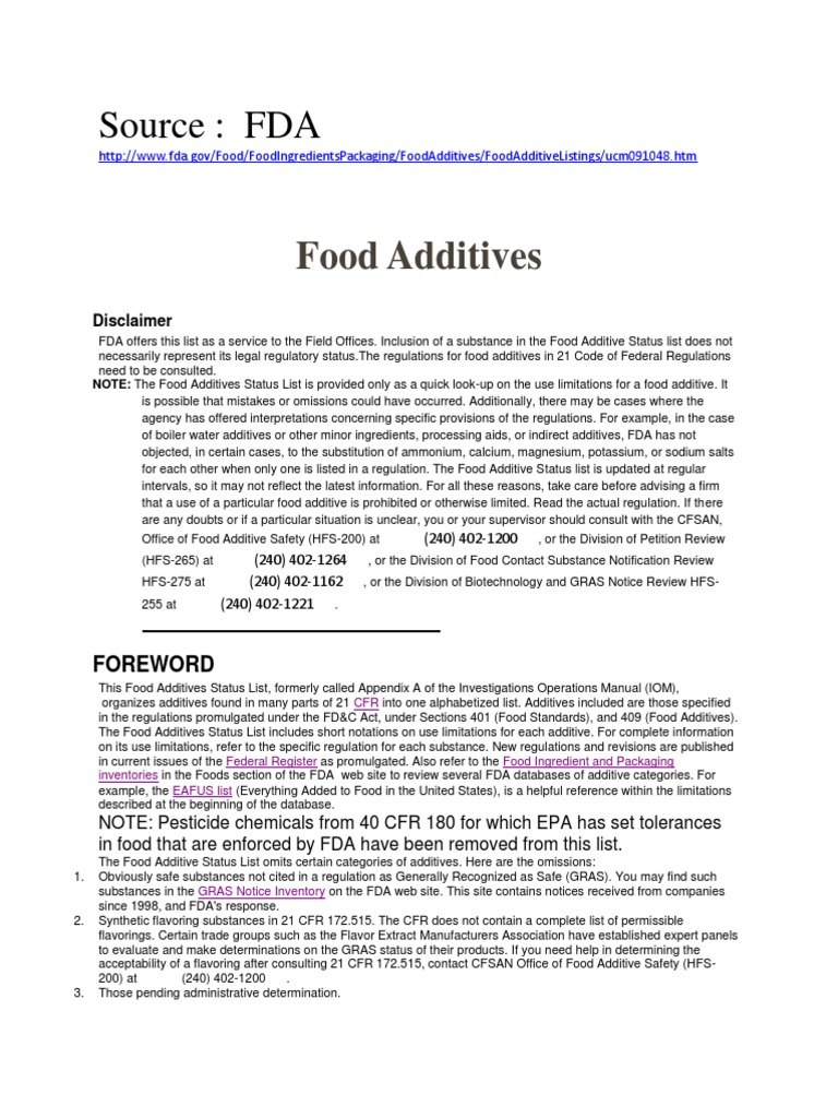 Food Additives - FDA Sorce PDF | PDF | Food And Drug Administration ...