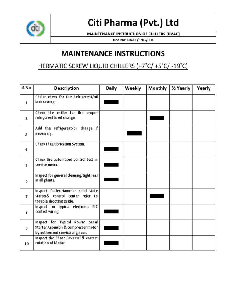 Maintenance Instructions Chillers | PDF