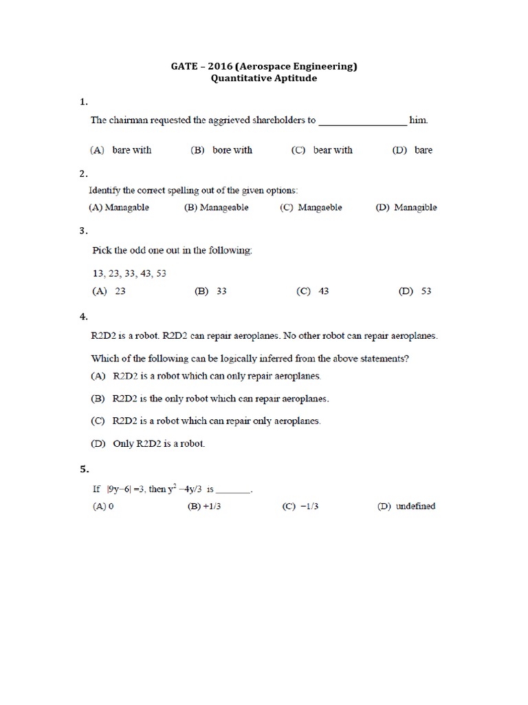 GATE - 2016 (Aerospace Engineering) Quantitative Aptitude | PDF