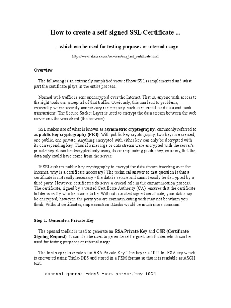 How To Create A Self Signed Ssl Certificate Pdf Public Key Certificate Transport Layer