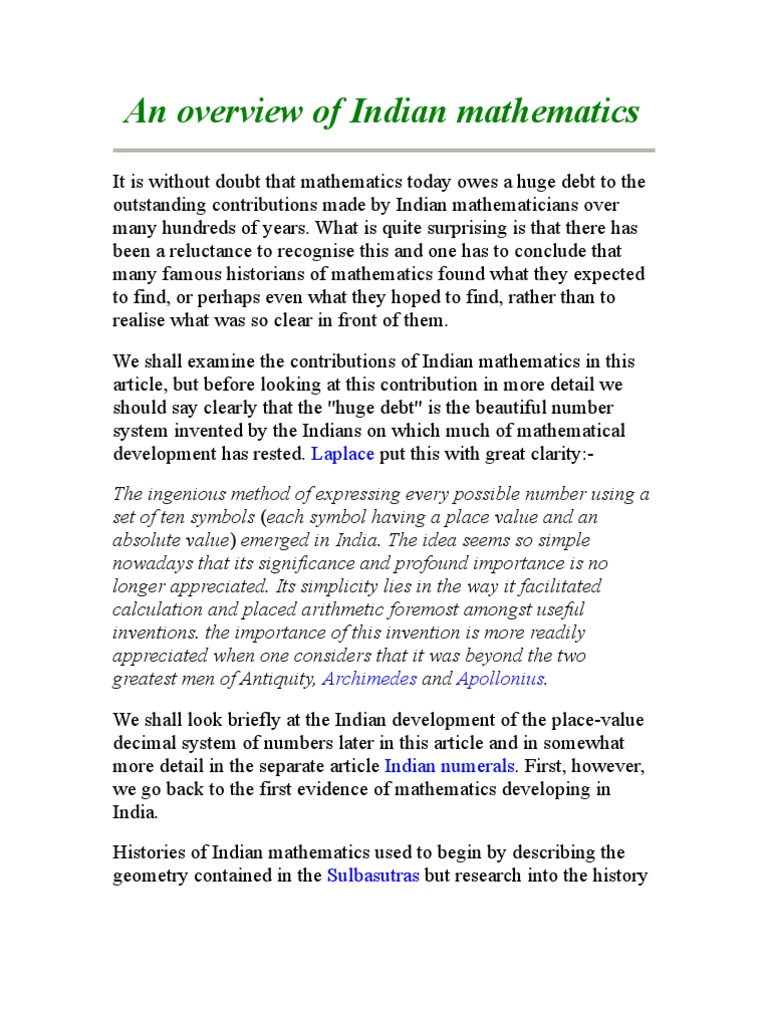 An Overview of 'Indian Mathematics' | PDF | Business