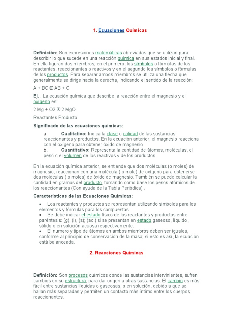 Balanceo y Ecuaciones Quimicas | PDF | Reacciones químicas | Redox