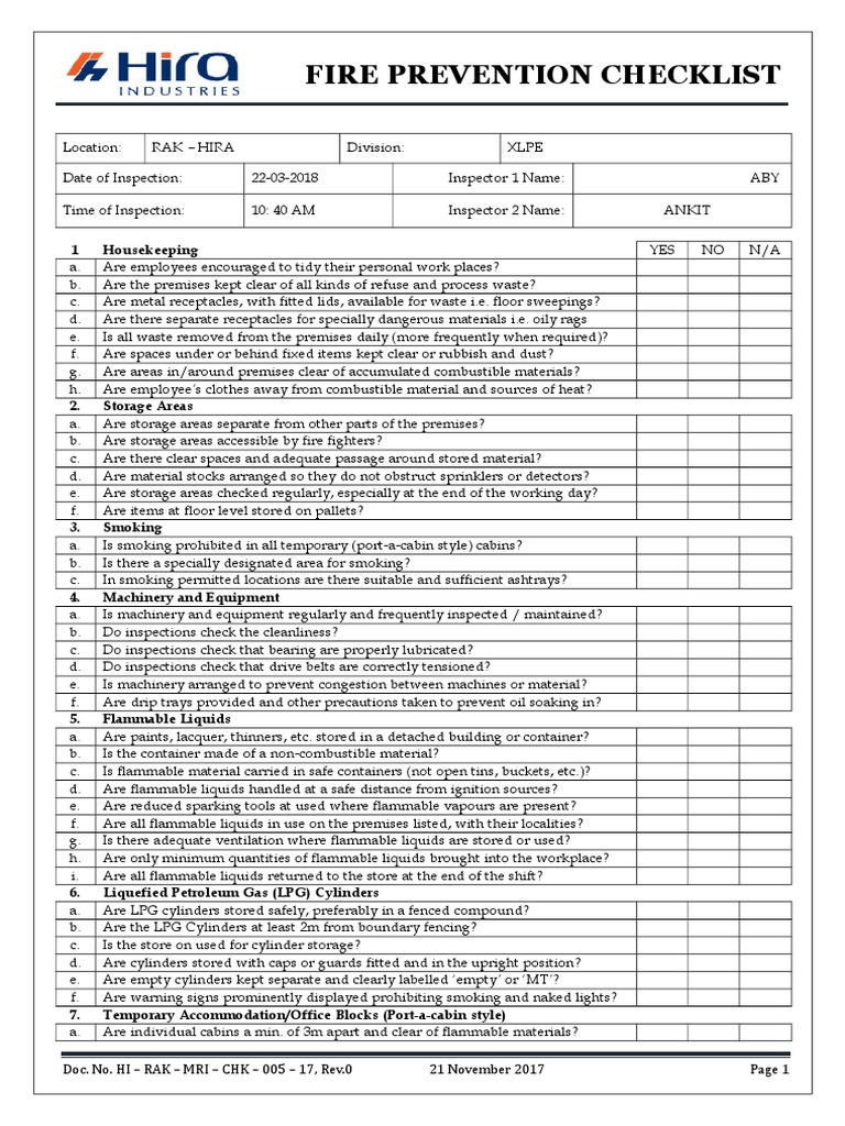 Fire Prevention Checklist Guide | PDF | Liquefied Petroleum Gas | Fires