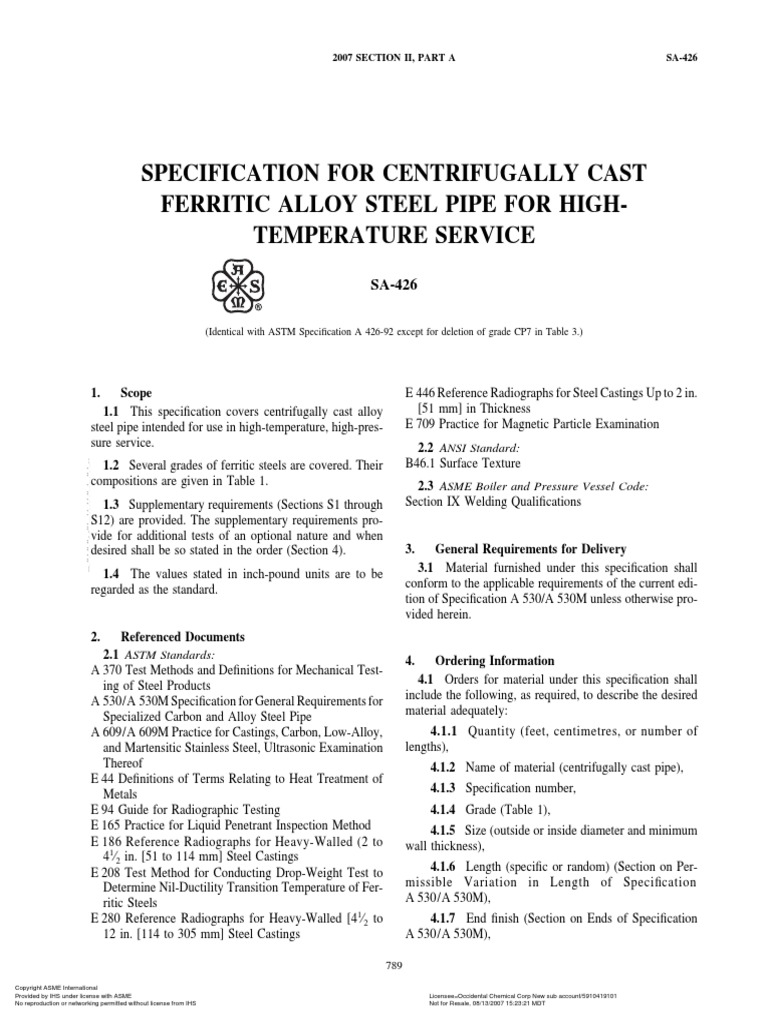 Asme Section Ii A Sa-426 PDF | PDF | Heat Treating | Pipe (Fluid ...