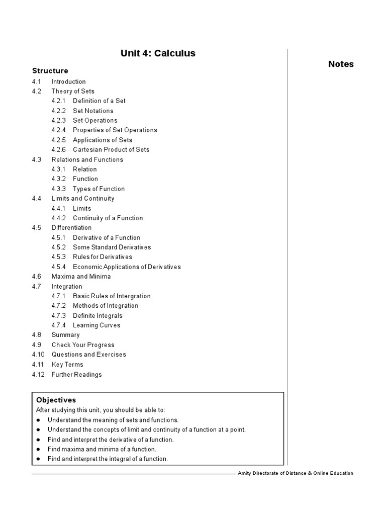 Unit 4: Calculus: Structure | PDF | Variable (Mathematics) | Function ...