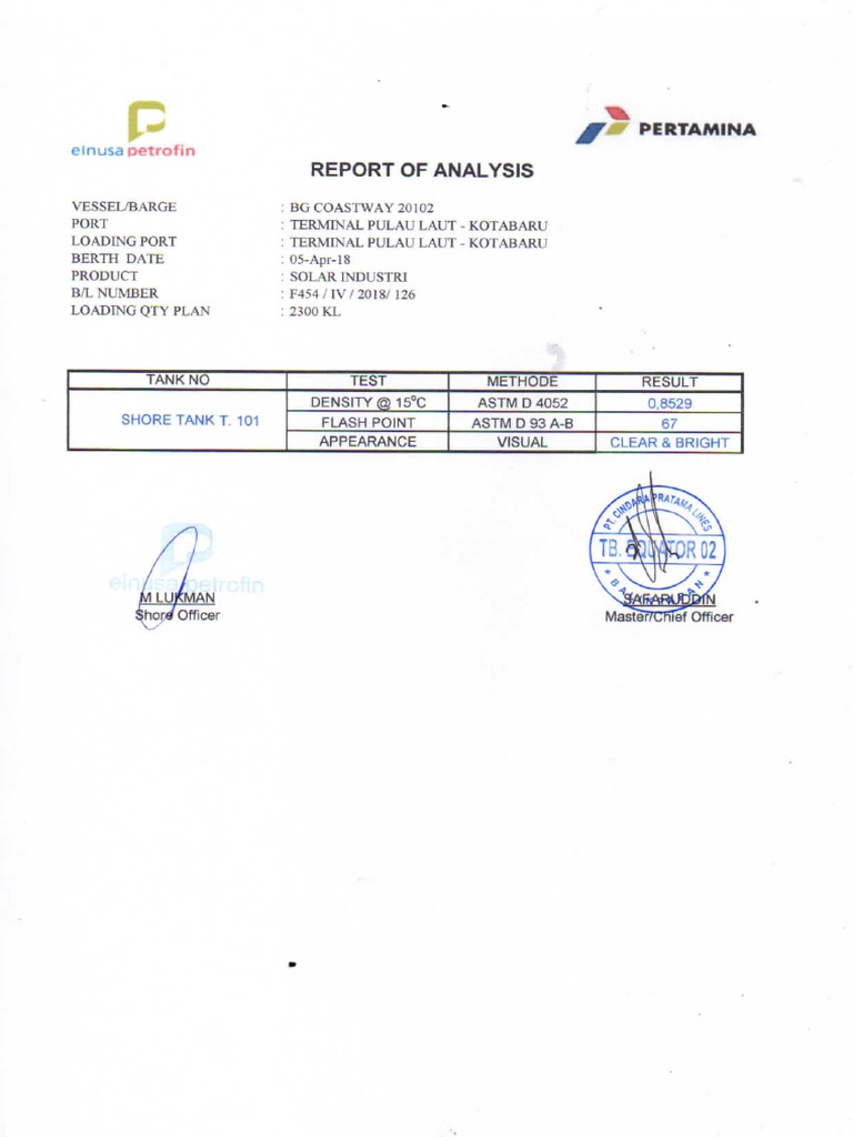 Contoh Dokumen BL Kapal Muatan BBM Pertamina | PDF