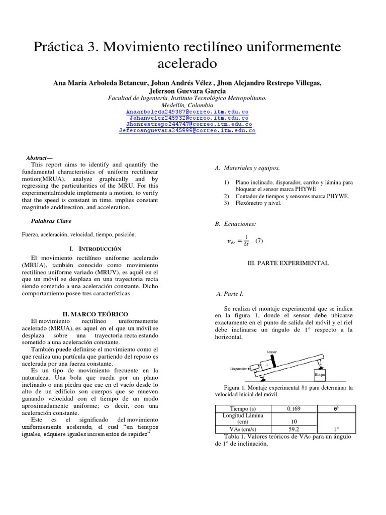 Practica 3. Movimiento Rectilíneo Uniformemente Acelerado 1 | PDF | Movimiento (física) | Velocidad