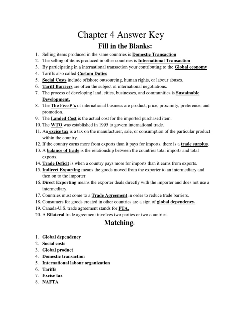 Chapter 4 Answer Key | PDF | Trade Agreements | Exports